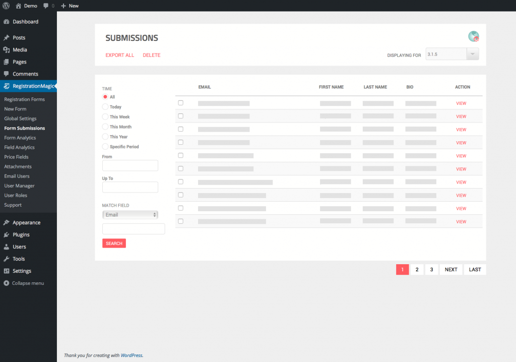 submissions - RegistrationMagic