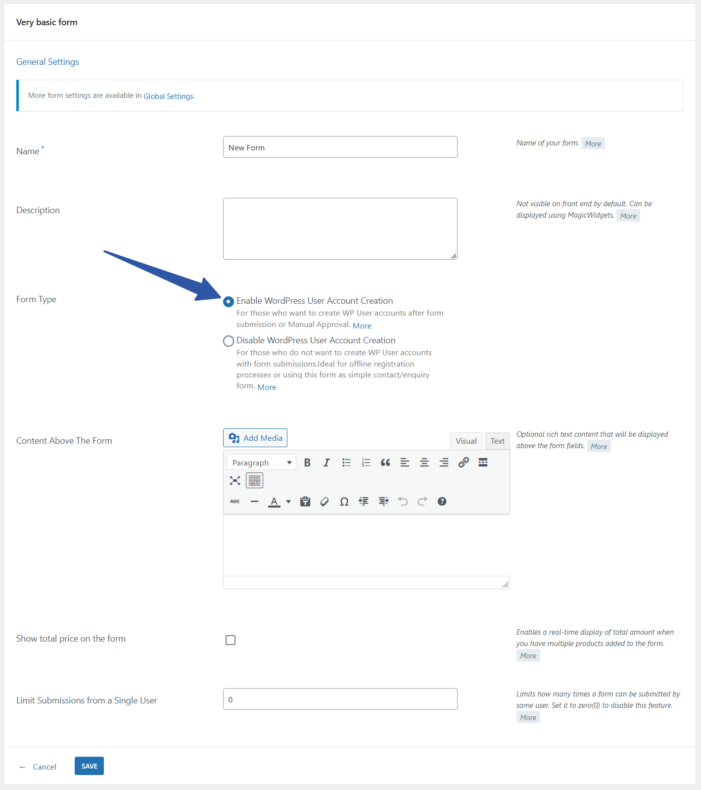 Form-General-Settings - RegistrationMagic