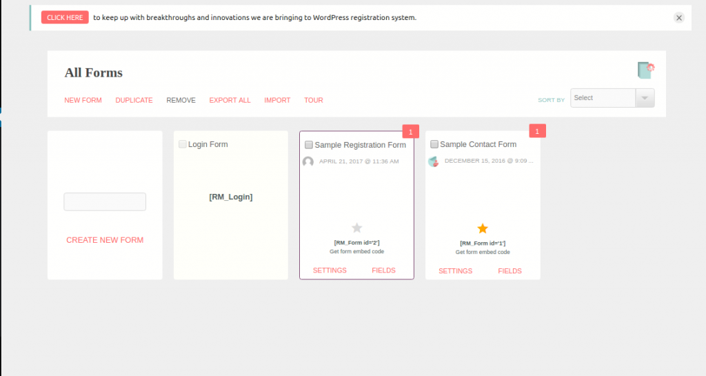 Form Settings Dashboard - RegistrationMagic