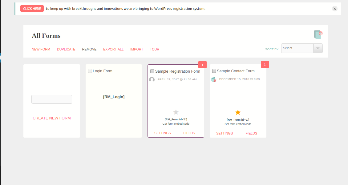 Form Settings Dashboard - RegistrationMagic