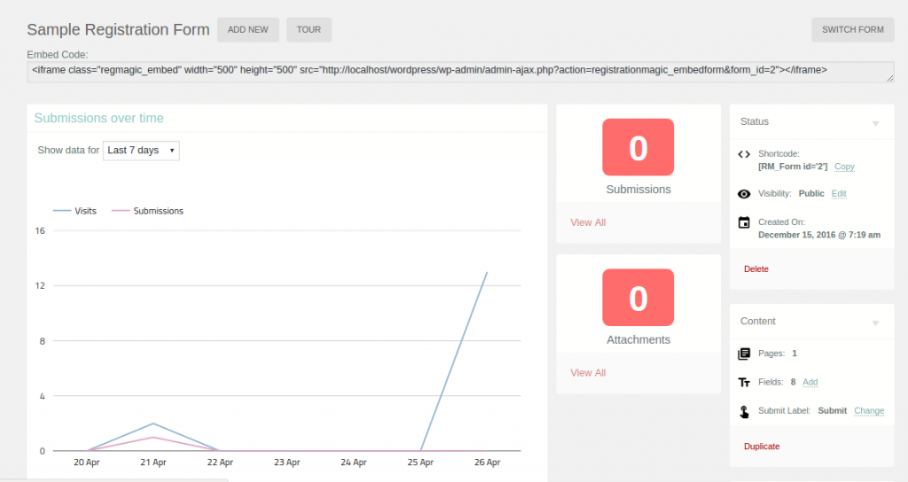 Form Settings Dashboard - RegistrationMagic