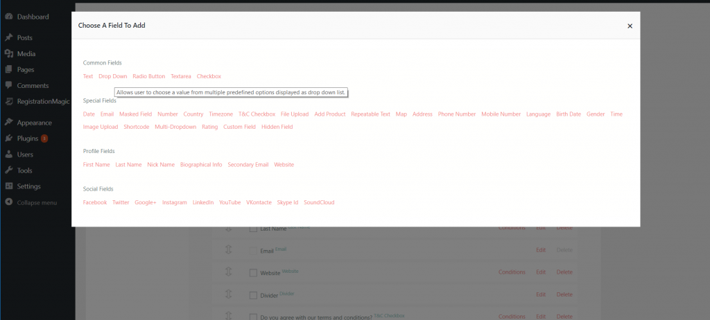 How to add Drop Down Field to WordPress Registration Form - RegistrationMagic
