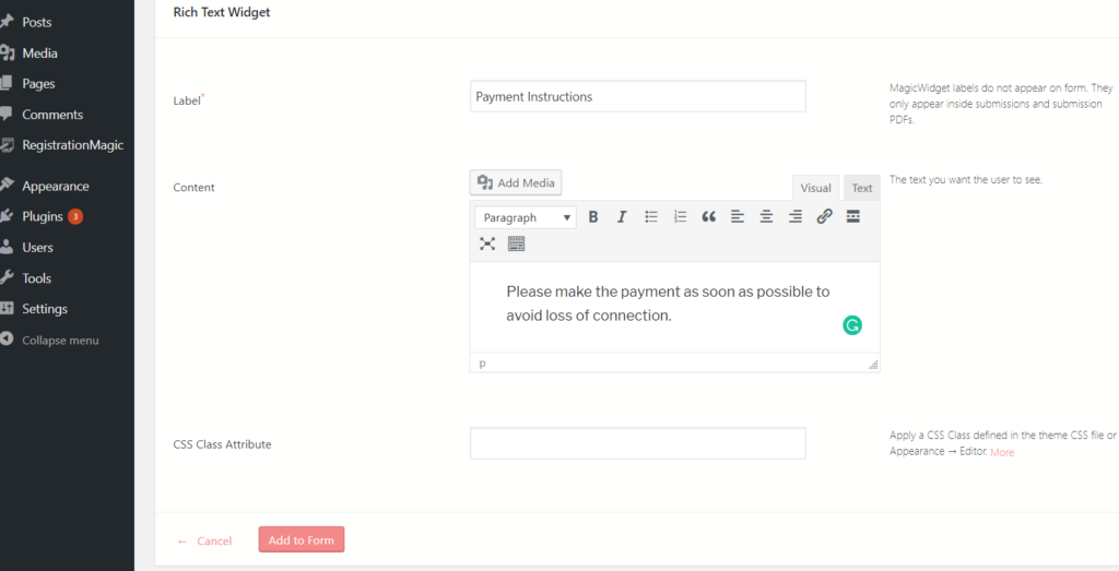 How to Add Rich Text to WordPress Form - RegistrationMagic
