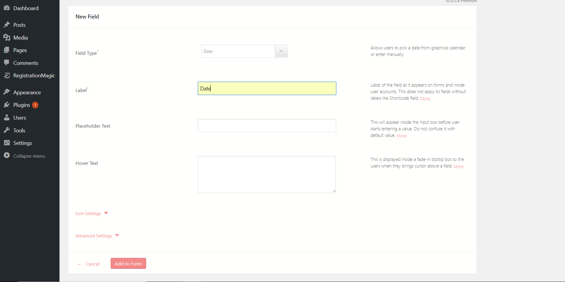 How to configure date picker field of WordPress form - RegistrationMagic