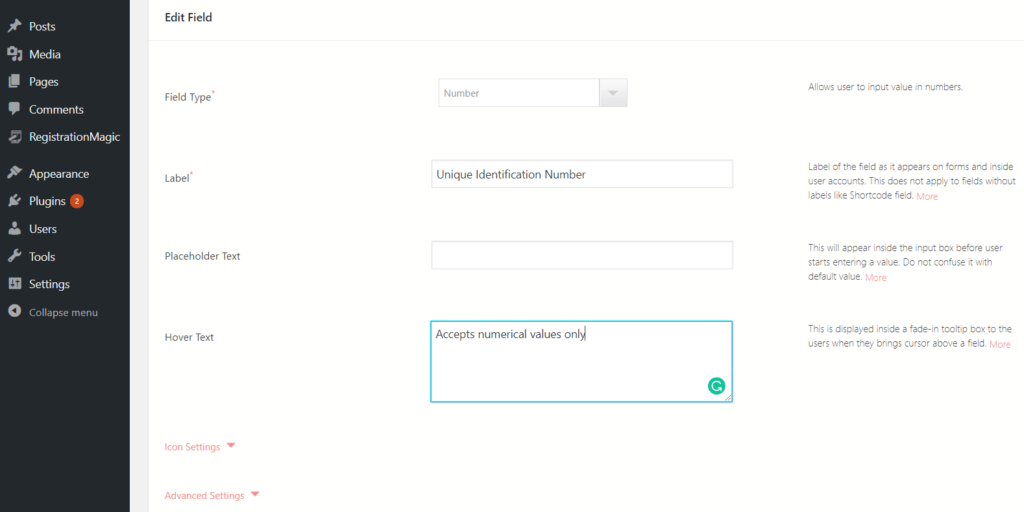 How to Configure WordPress form Number Field - RegistrationMagic
