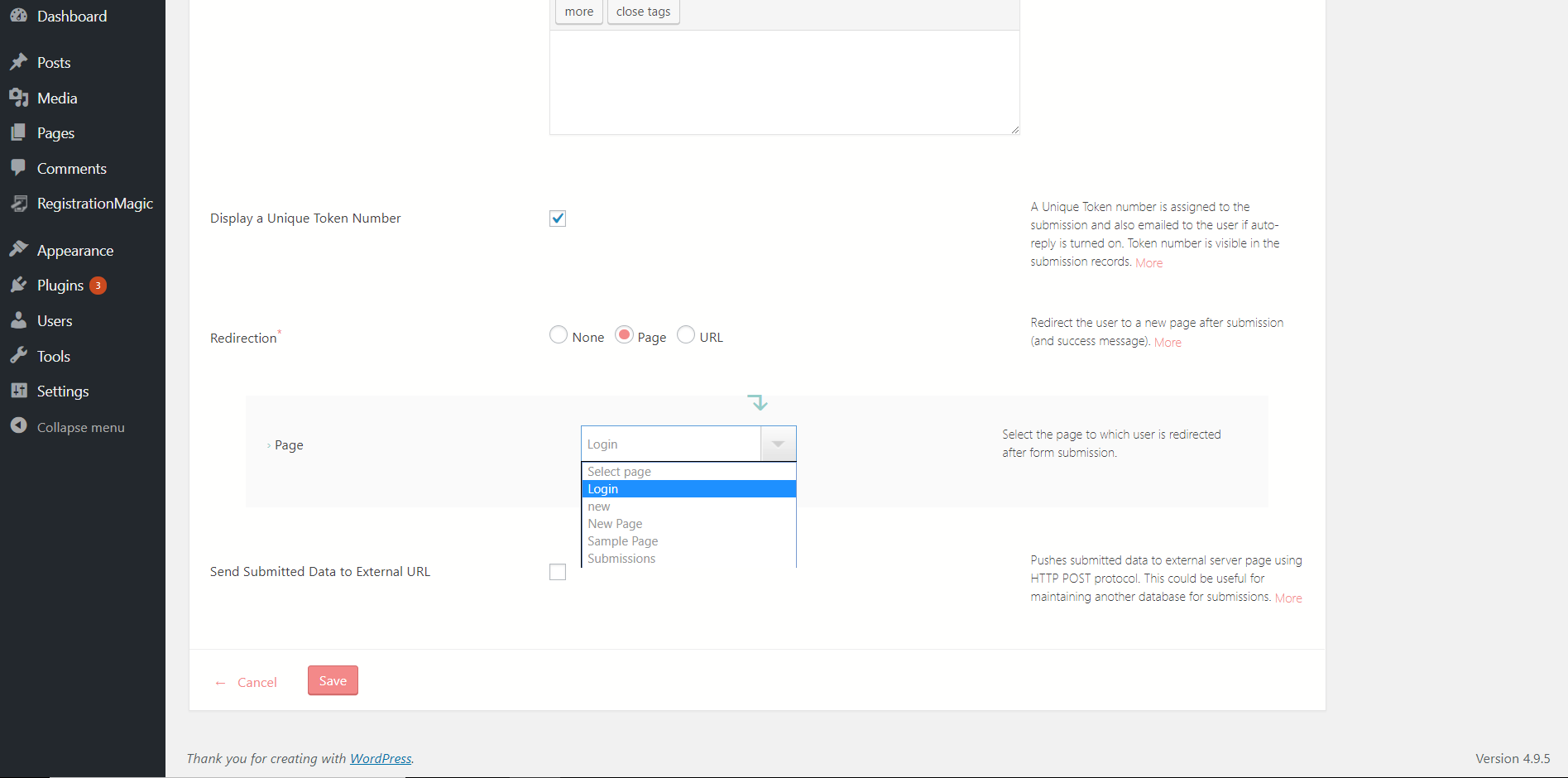 Redirect user to specific page after form submission - RegistrationMagic