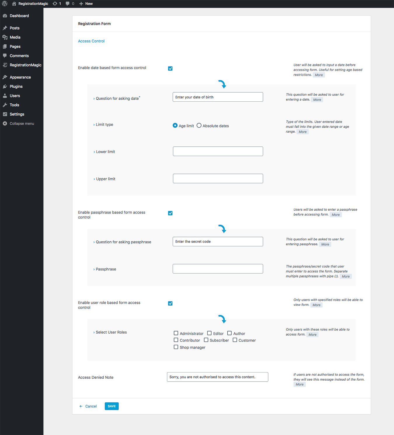 Access-Control - RegistrationMagic