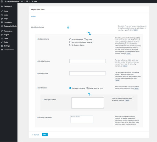 Limits - RegistrationMagic