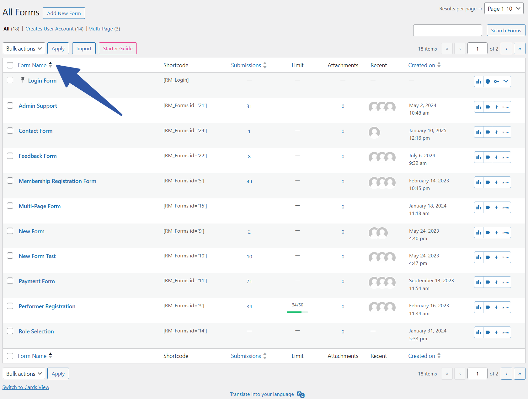 How to Sort Registration Forms in a WordPress Dashboard? - RegistrationMagic