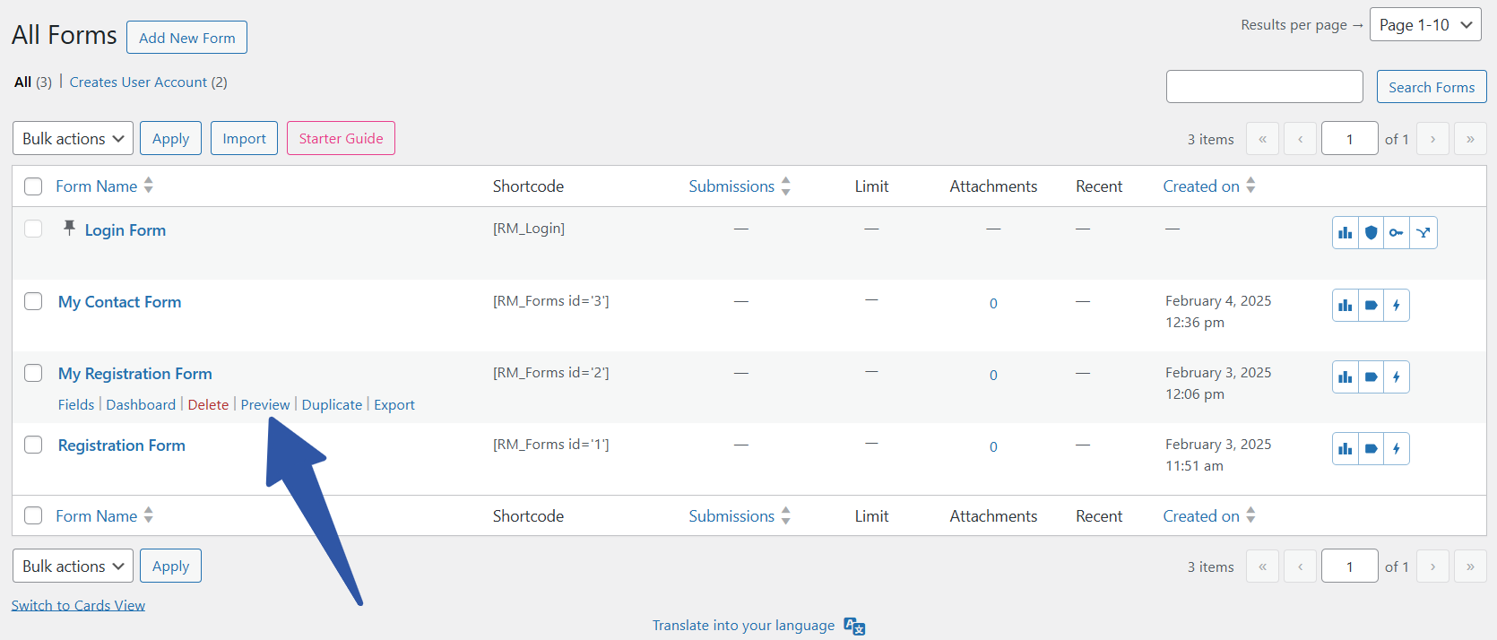 All-Forms-List-Preview-Link - RegistrationMagic